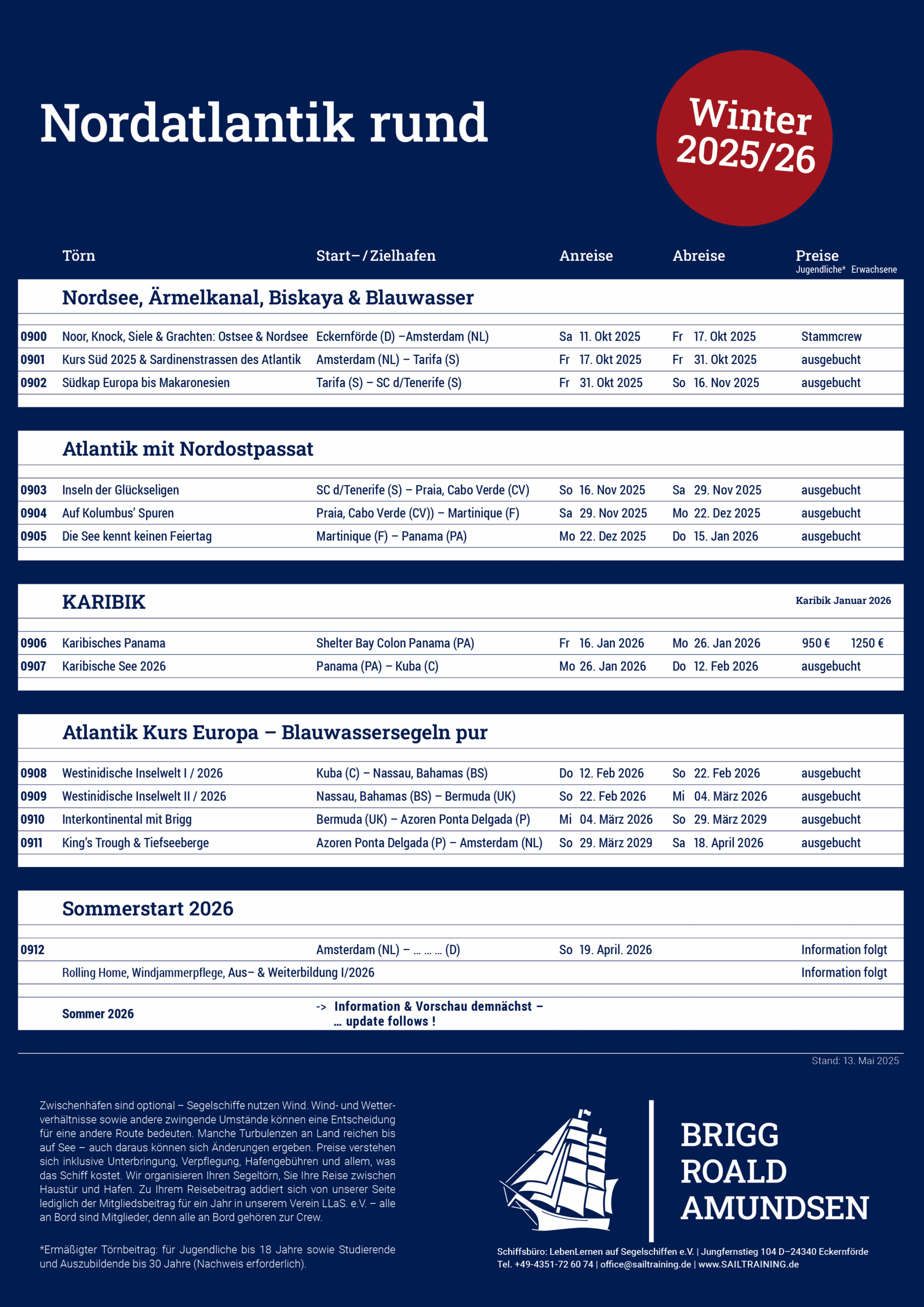 Winter 2025/2026: Nordatlantik rund - STS Brigg ROALD AMUNDSEN
